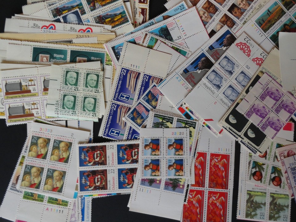 USA USPS MINT NH POSTAGE STAMP PLATE BLOCKS LARGE LOT FACE VALUE $222. ...