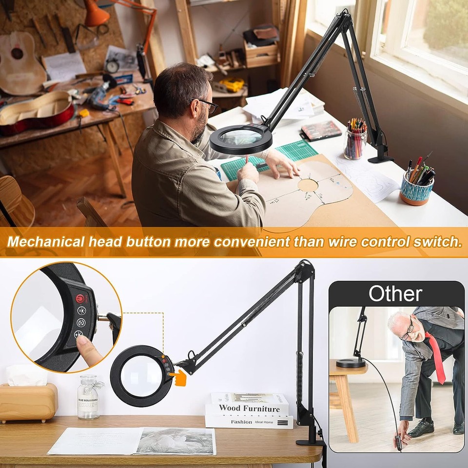 8X Large Magnifying Glass with Light and Stand, 2 X 16 Inch Swivel Arm ...