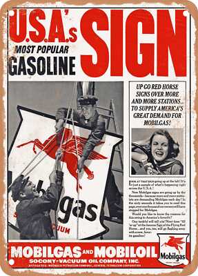 METAL SIGN - 1938 USA's Most Popular Gasoline Sign Mobilgas and ...