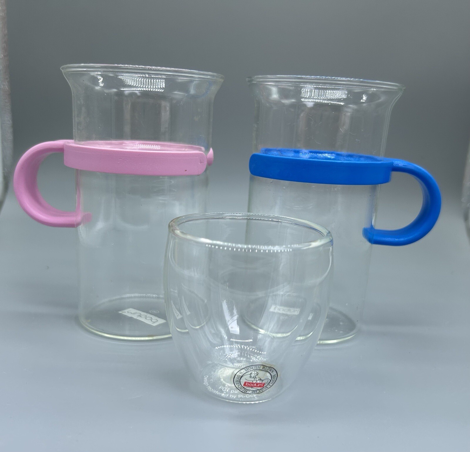 Mubod Bistro Pink & Blue Handle Glass 6 oz Coffee Mugs Espresso Cups ...