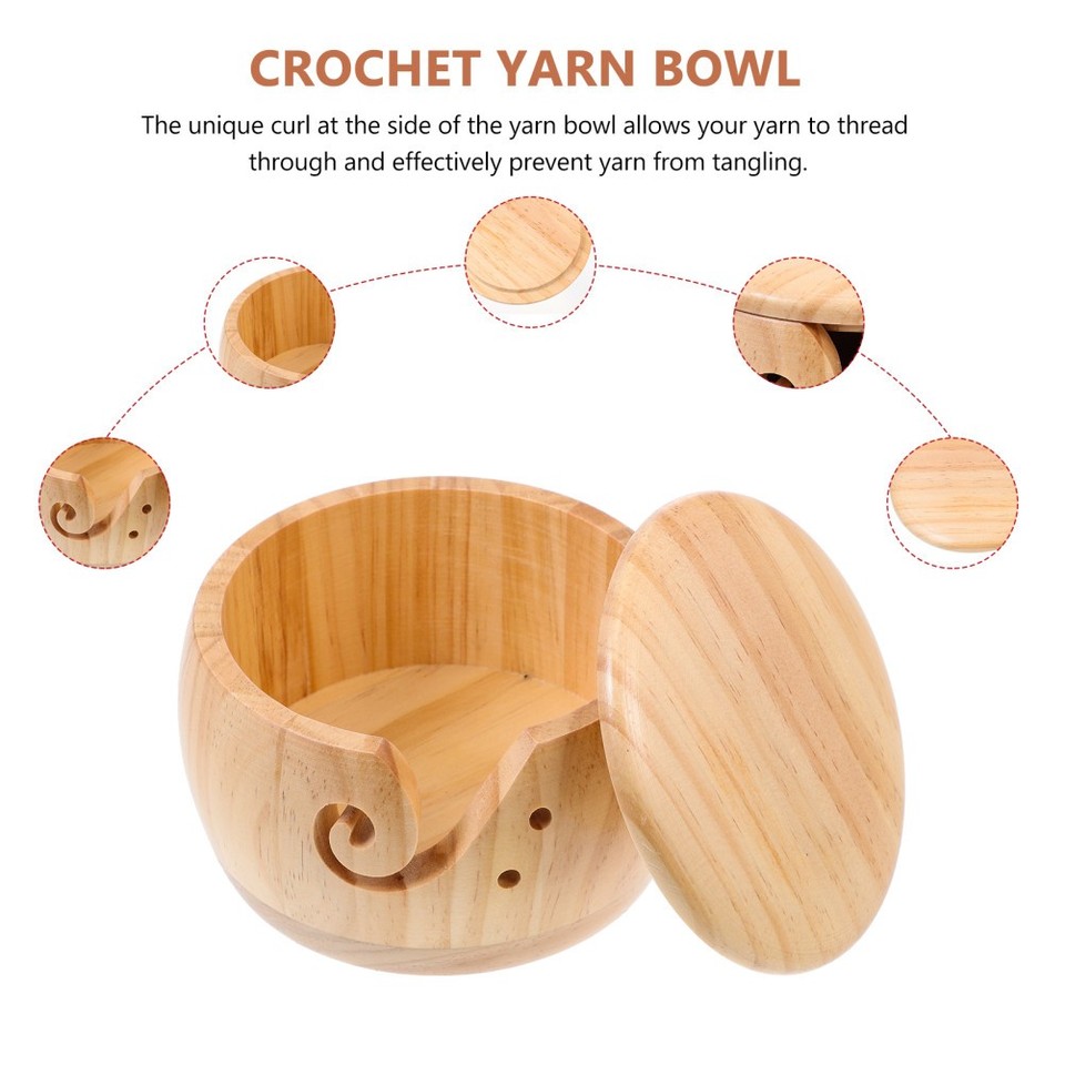 1 Set Wooden Woolen Yarn Storage Bowl Crochet Yarn Organizer Storage ...