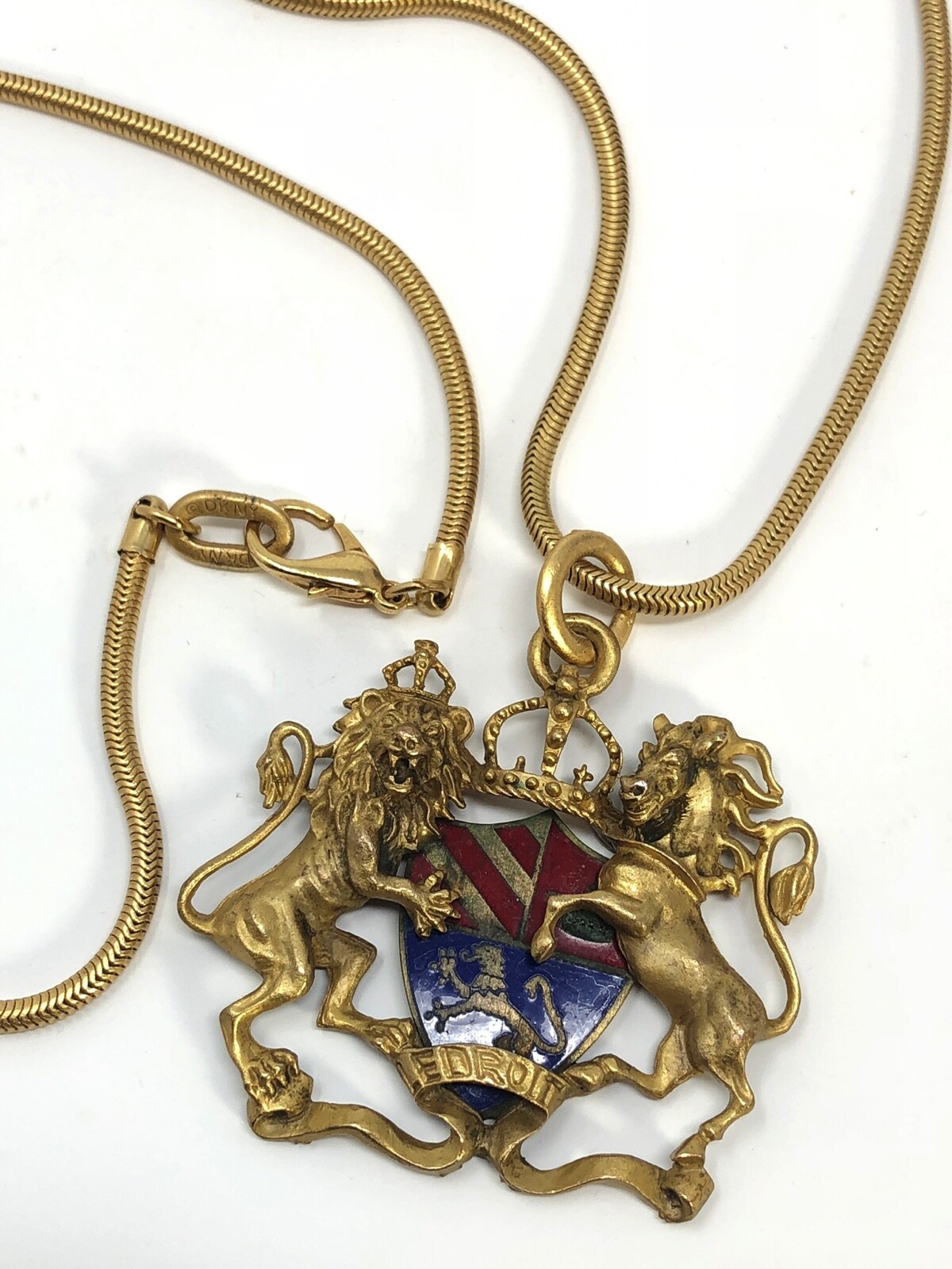 Vtg DKNY Gold-Tone Heraldic Lion Horse Shield Medieval rope chain ...