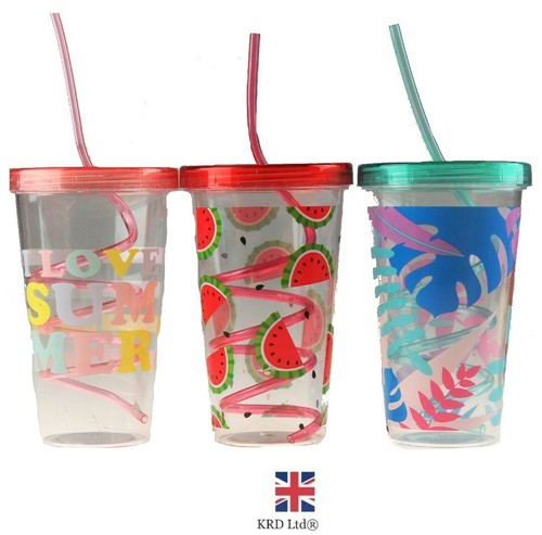 Printed CUP & SWIRLY Reusable STRAW Smoothie Drinking Tumbler Cup Lid ...
