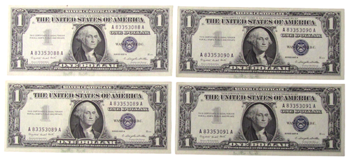 1957-A 1 Dollar Silver Certificate Banknote Lot Contains 4 Consecutive ...