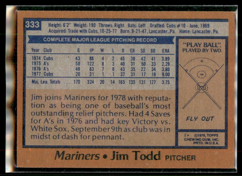 1978 Topps Jim Todd #333 Seattle Mariners | eBay