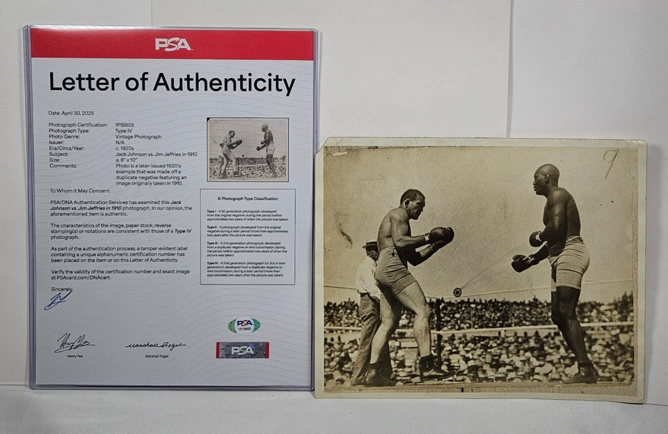 Vintage 1920's Jack Johnson vs Jim Jeffries 1910 Boxing Photo PSA Type ...