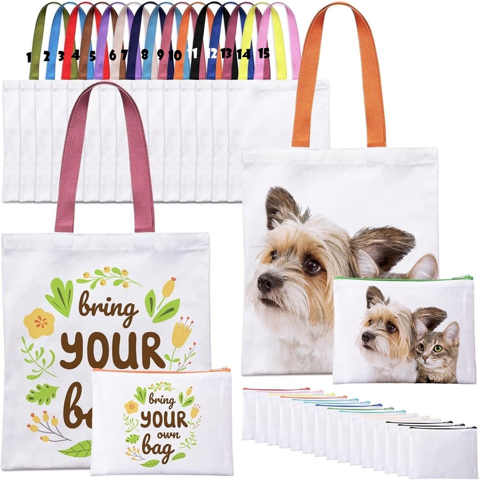 Custom Tote Bag Set Bag & Cosmetic Case / Purse Colored Handles Your ...