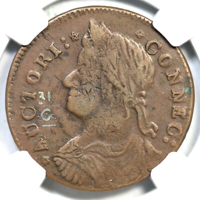 1787 M 31.1-gg.1 R-3 NGC AU 50 ETLIR Connecticut Colonial Copper Coin ...