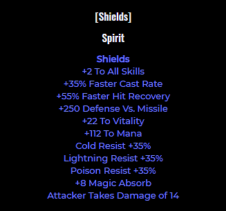 Diablo 2 Resurrected Spirit [Shields] [35 FCR & 112Mana & 8MA] D2R Gear ...