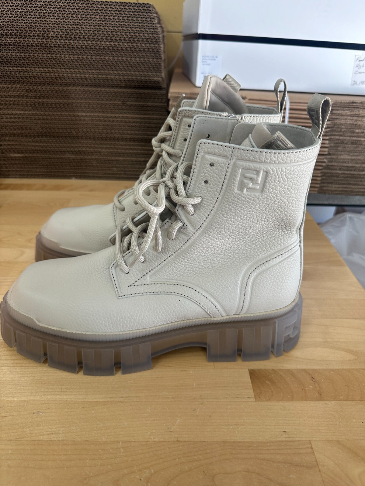 Pre-Owned Fendi Force Combat Boots New Latte 7U 1485 … - Gem