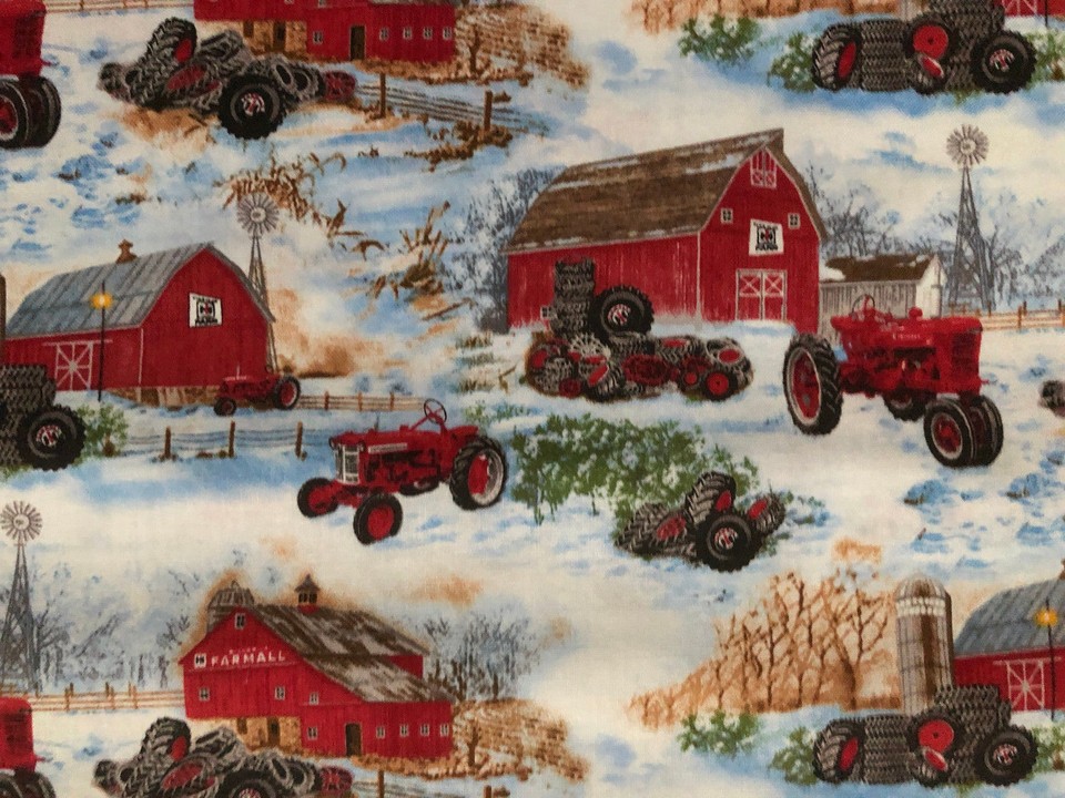 Vintage Tractors Farmall Winter Scenery Trees Barn Red Tractor Cotton ...