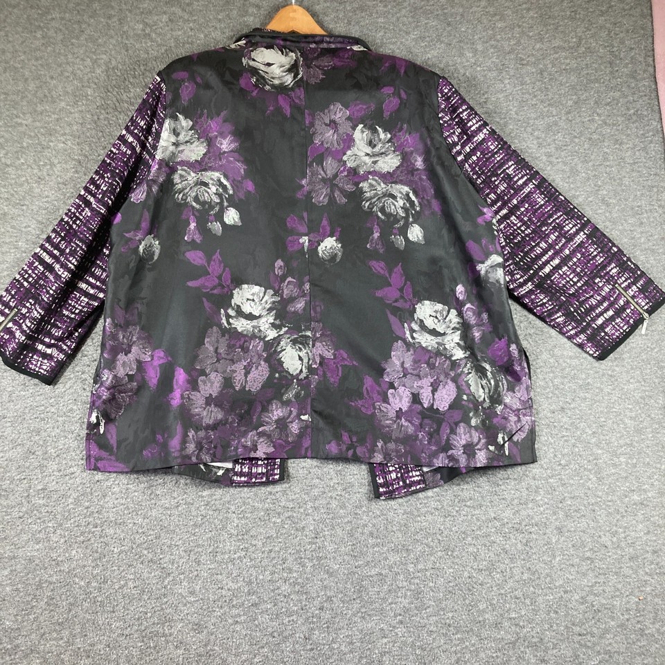 Ming Wang Jacket Blazer Womens Plus 2X Purple Black Abstract Print | eBay