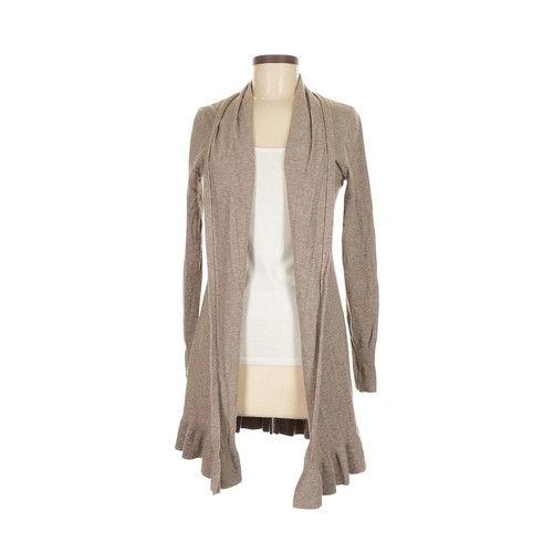 Milano Womens Small Tan ruffled cardigan duster sweater wool Office ...