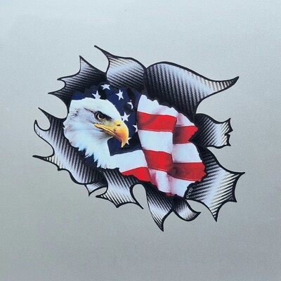 American Eagle US Flag Ripped Carbon Fibre External Vinyl Sticker Decal ...