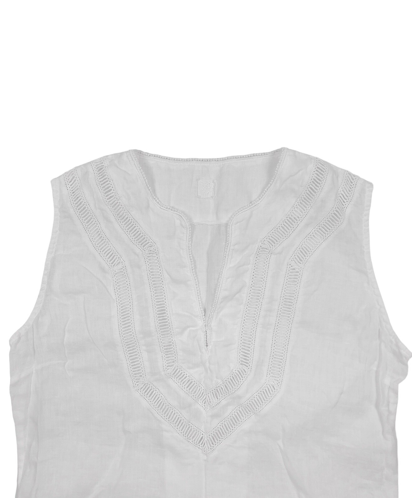 120% Lino White Embroidered Linen Crochet Trim Front … - Gem