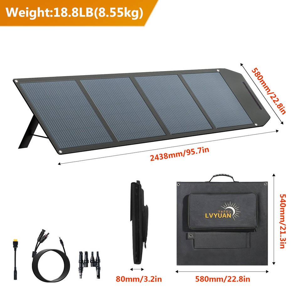 200W Solar Panel Foldable Solar Blanket Adjustable Kickstand for ...