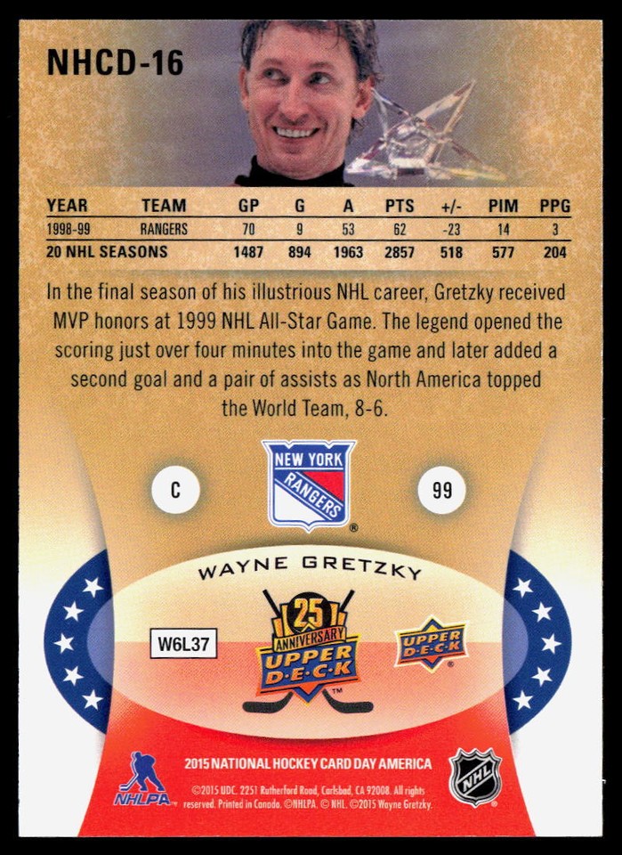 Wayne Gretzky 2015 Upper Deck National Hockey Card Day USA #NHCD-16 NMT | eBay