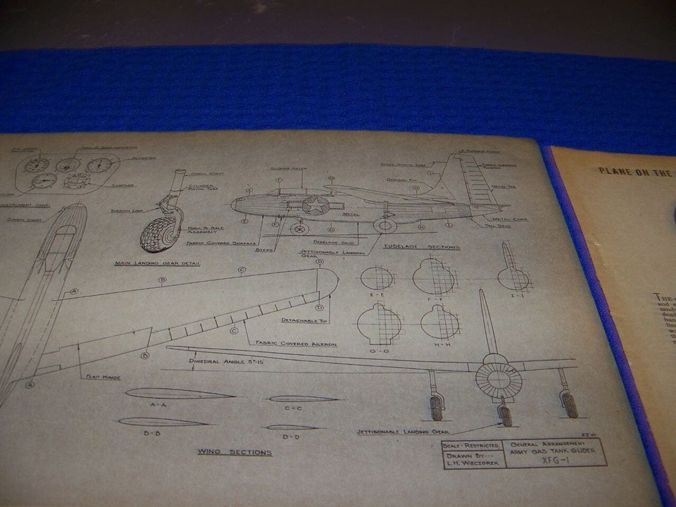 ARMY XFG-1 GLIDER.3-VIEWS/CROSS SECTIONS/INSTRUMENT PANEL/HISTORY ...