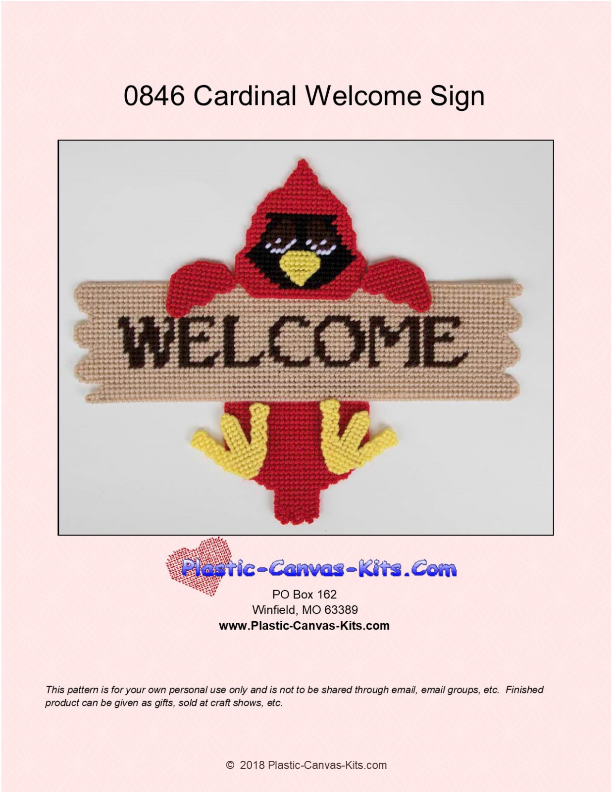 Cardinal Bird Welcome Sign- Plastic Canvas Pattern or Kit | eBay