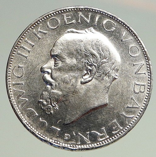 1914 D GERMANY German States BAVARIA King LUDWIG III Silver 3 Mark Coin ...