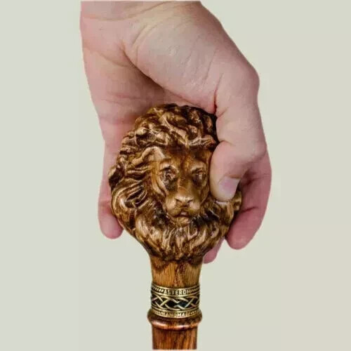 Carved Lion Cane - Fancy Knob Men's Canes Solid Teak Wooden Walking ...