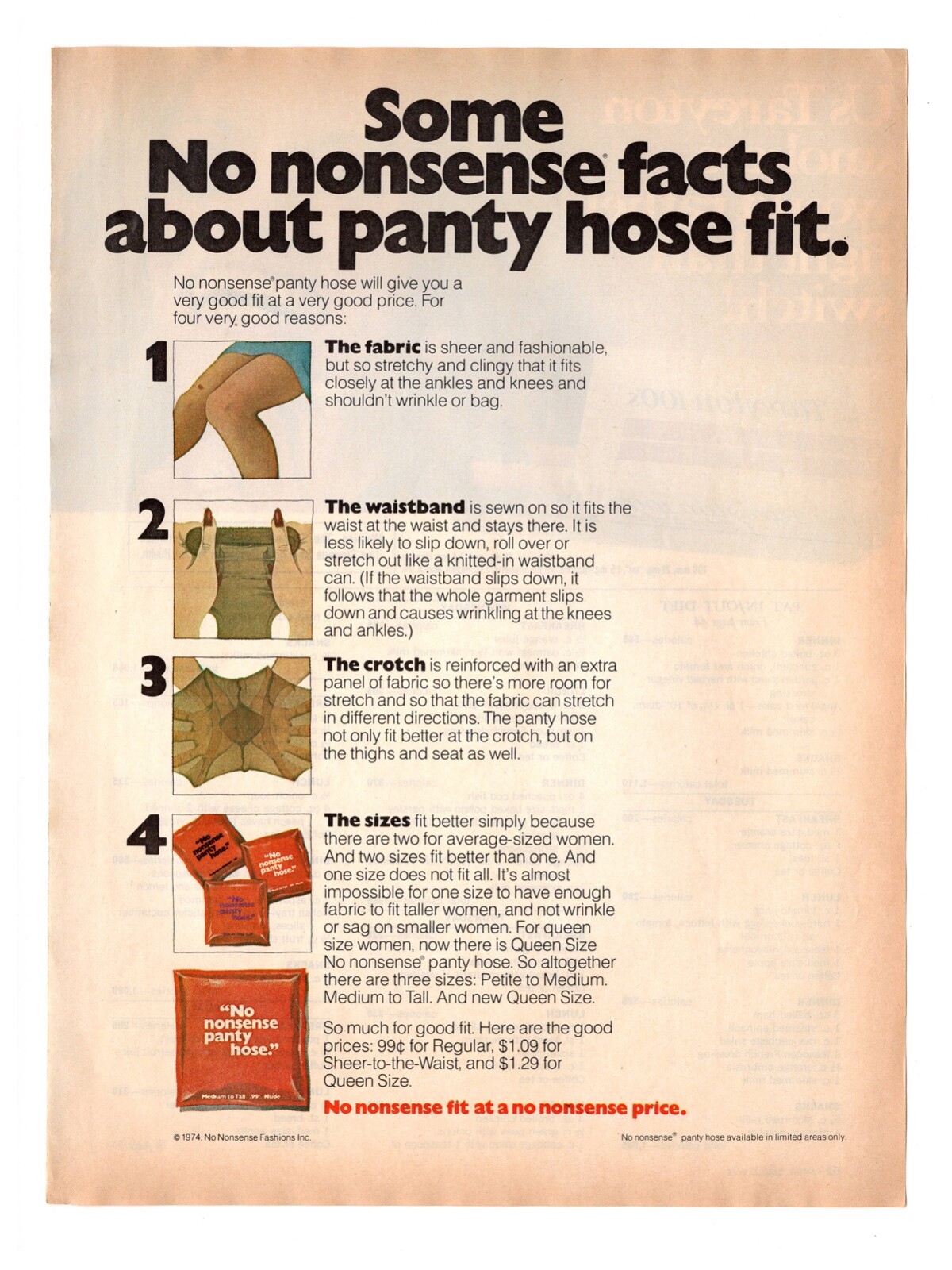 vintage 1980s magazine print ad NO NONSENSE Control Top Pantyhose Facts ...