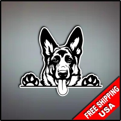 German Shepherd Peeking Dog Vinyl Decal Sticker 4.5" x3.8" Car Window ...