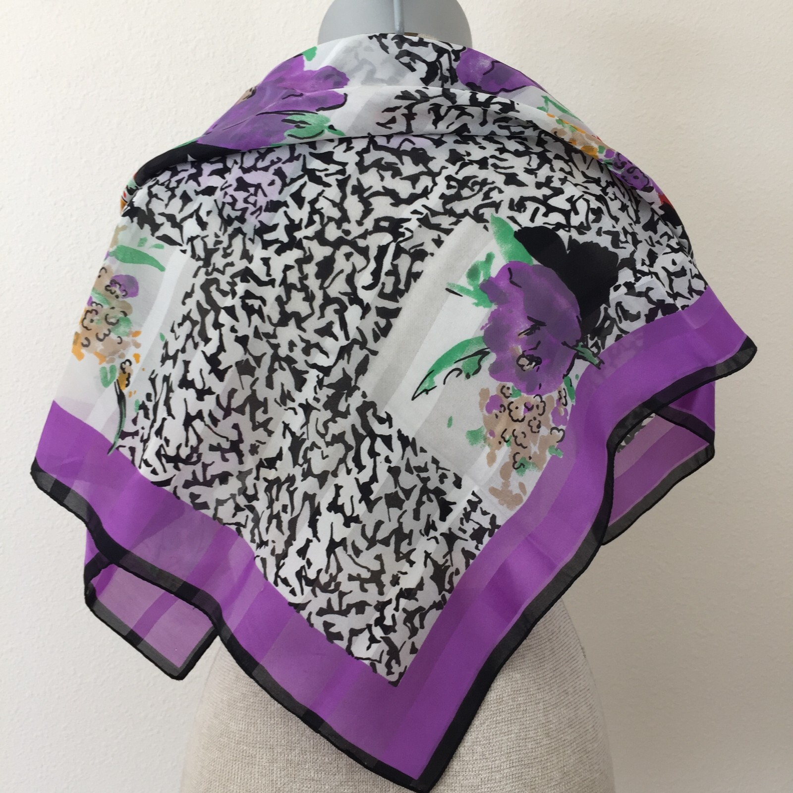 Liz Sinclair fashion scarf 30 x 30 square floral purple green shawl ...