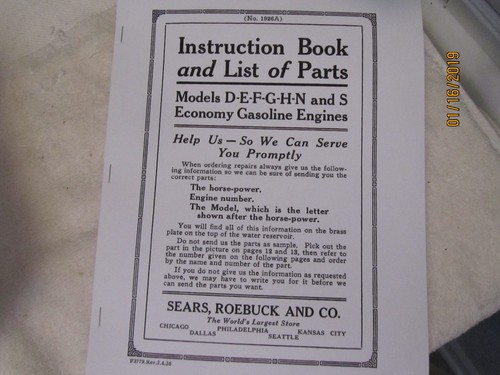 1926 Economy Sears Gas Engine all Models Instruction & Parts Manual | eBay