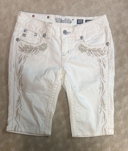 Miss Me Capri Shorts Women's Size 26 White Denim Bling Rhinestone ...