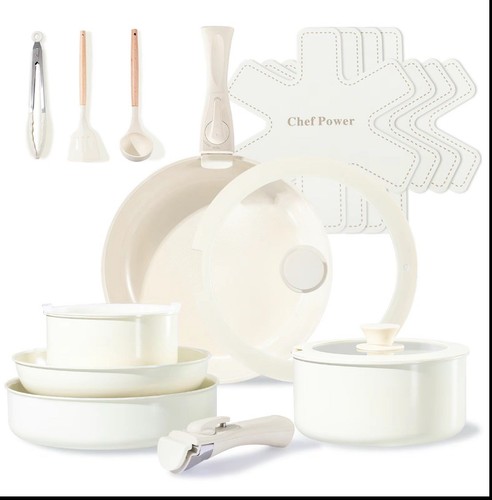 Chef Power 19-Pc Nonstick Cookware Set, Detachable Handle, Induction ...