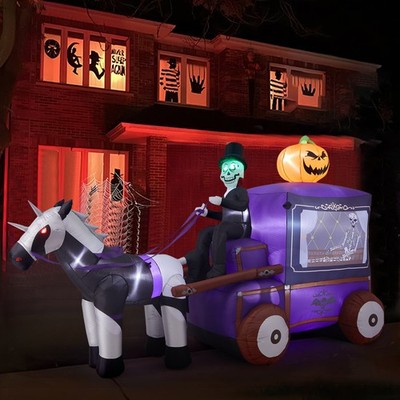 6.6ft Halloween Grim Reaper Carriage Inflatable w/LED Lights Outdoor ...