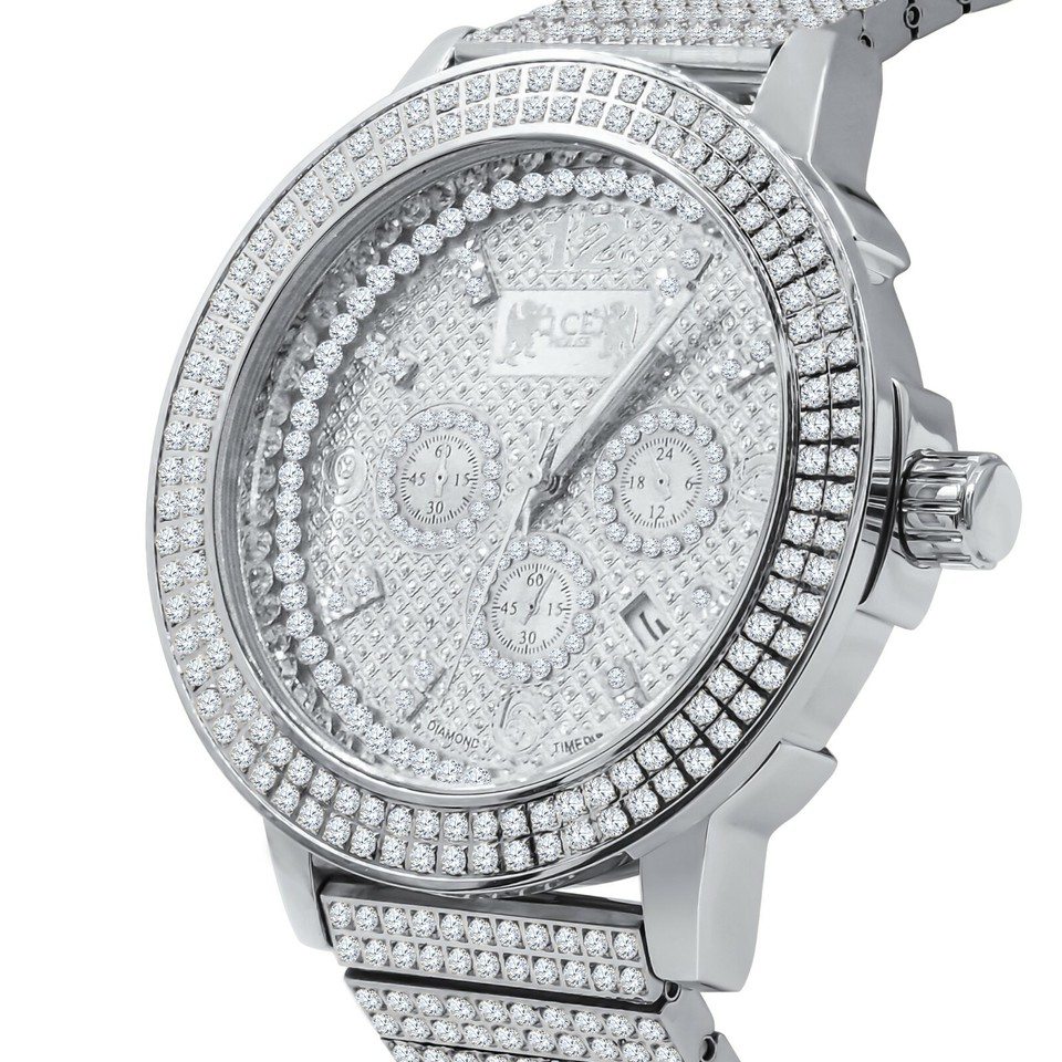 Real Diamonds Dial 18K White Gold Tone Solid Stainless Steel Custom Men ...