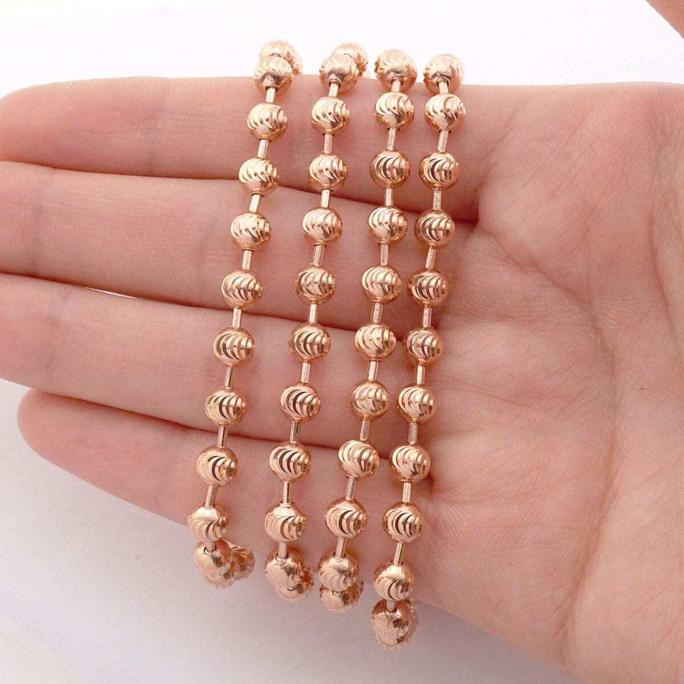 Solid 14k Rose Gold 5mm Moon Cut Ball Beaded Chain Necklace 18"-26" | eBay