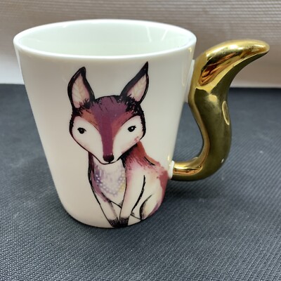 Jessica Flick Fox Animal Coastal Design Mug Cup Gold Tail Handle ...
