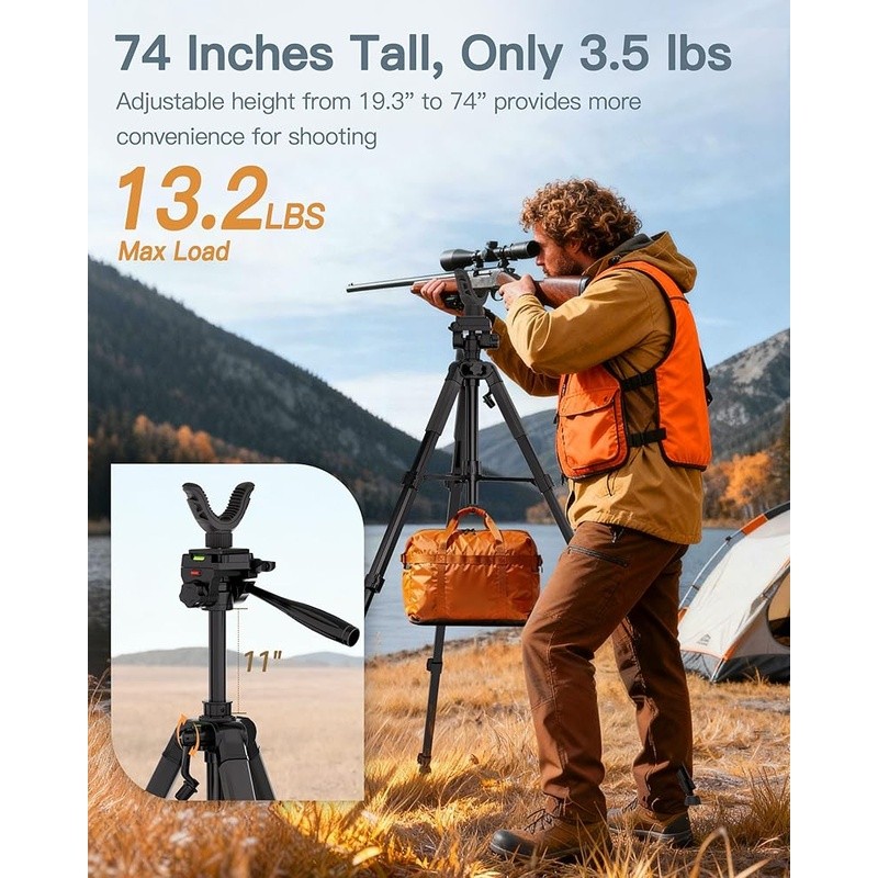 74” Rifle Shooting Tripod Hunting Rest V Yoke Rifle Rest with 6 Ground ...