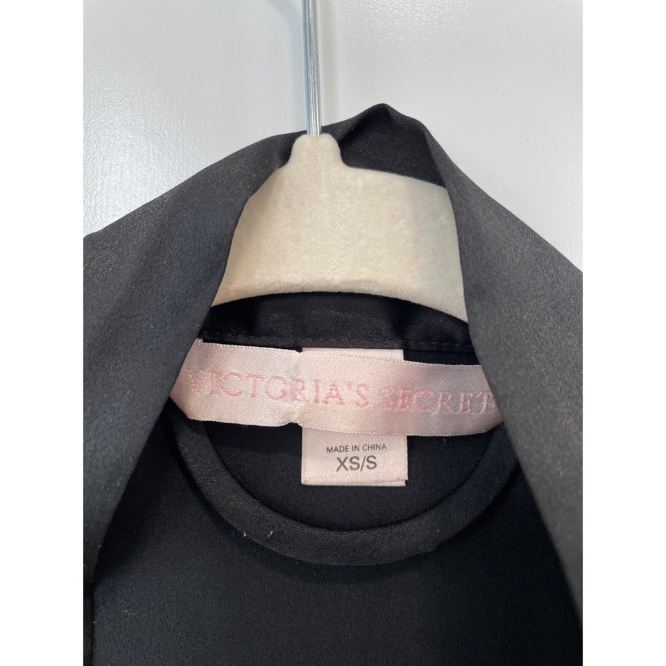 Victorias Secret Satin Long Robe Women XS Tie Waist Black Polyester ...
