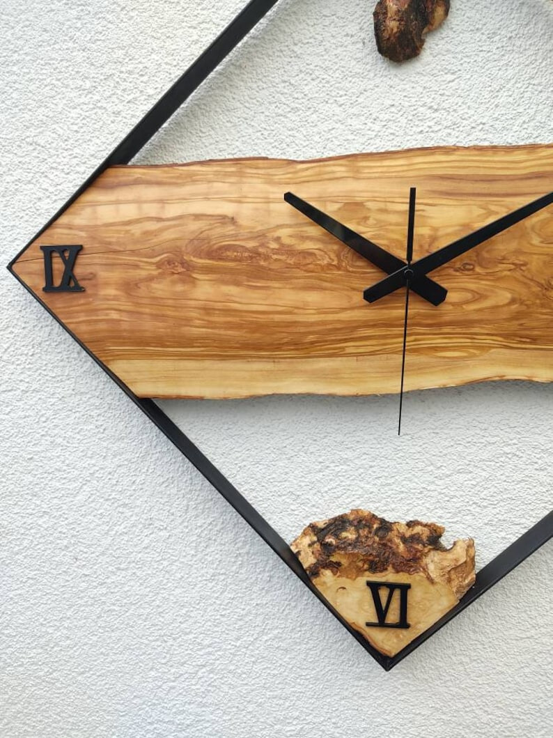 Metal & Wood İndustrial Decor, Rustic Wood Wall Clock, Large Designed ...