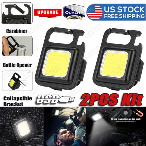 2X 10000 Lumens LED COB Mini Flashlights Bright Rechargeable Keychain ...