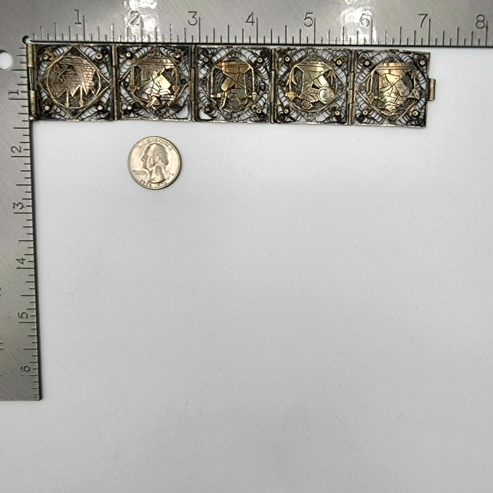 1938-39 Egypt 800 Silver Filigree Panel Link Figural … - Gem