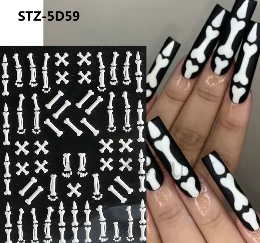 Nail Art Sticker Halloween Eye Blood Skull Skeleton Pumpkin 5D Embossed ...