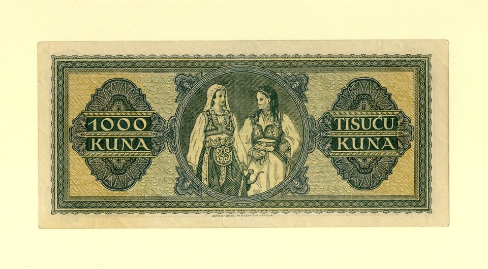 CROATIA KINGDOM, WWII 1000 KUNA 1943 P-12a VF++ GOVERNMENT NOTES | eBay