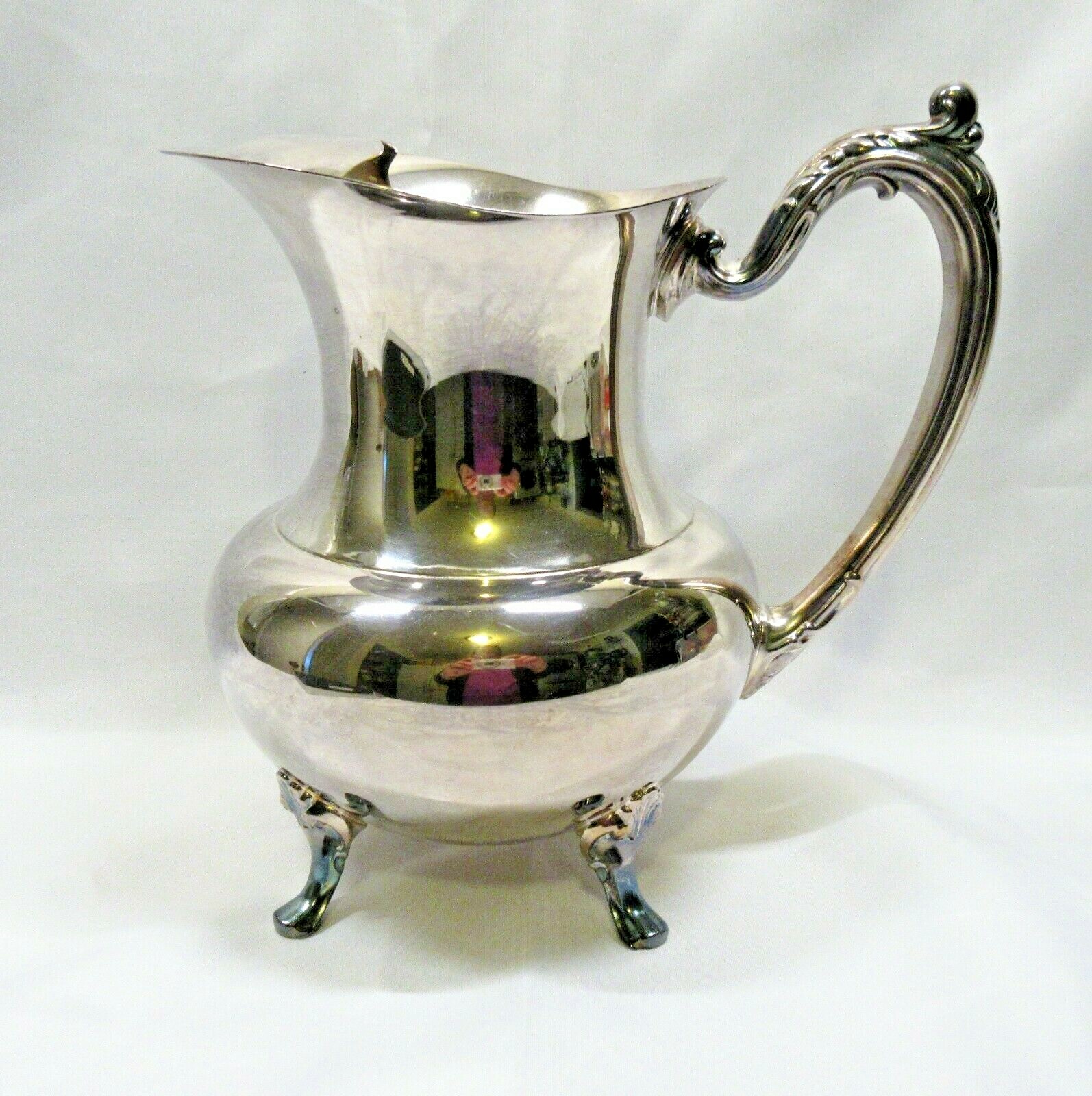 Antique Oneida Silverplate Water Pitcher w/ Ice Lip 4 Legs 8" Georgian ...
