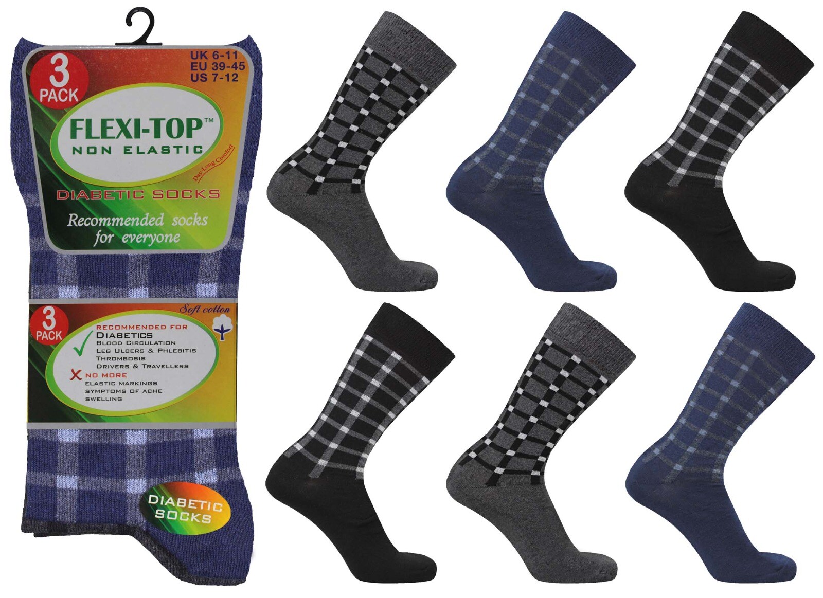 Men Socks Cotton Rich Flexi Loose Soft Top Non Elastic Diabetic Socks 6 ...