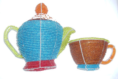 Beaded home decor: Wall Teapot with teacup (A) | eBay