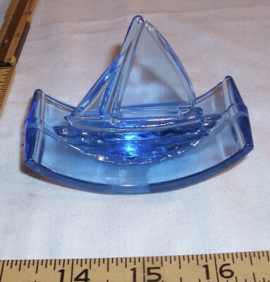 BLUE GLASS SAIL BOAT INK BLOTTER DESK TOP ITEM 1930s DECO | eBay