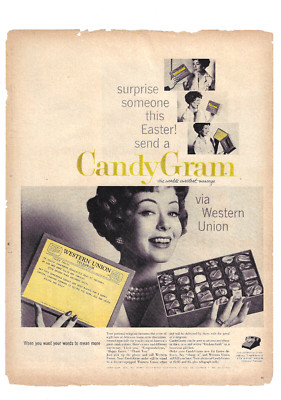 Western Union Telegram Print Ad Candygram Chocolate Candy 1950s Vintage ...