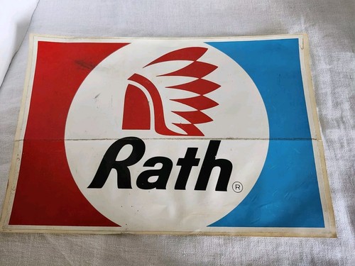 VTG. "RATH" Packing LOGO; 2 PC ;ADHESIVE BACK Sticker;Waterloo Iowa;13 ...