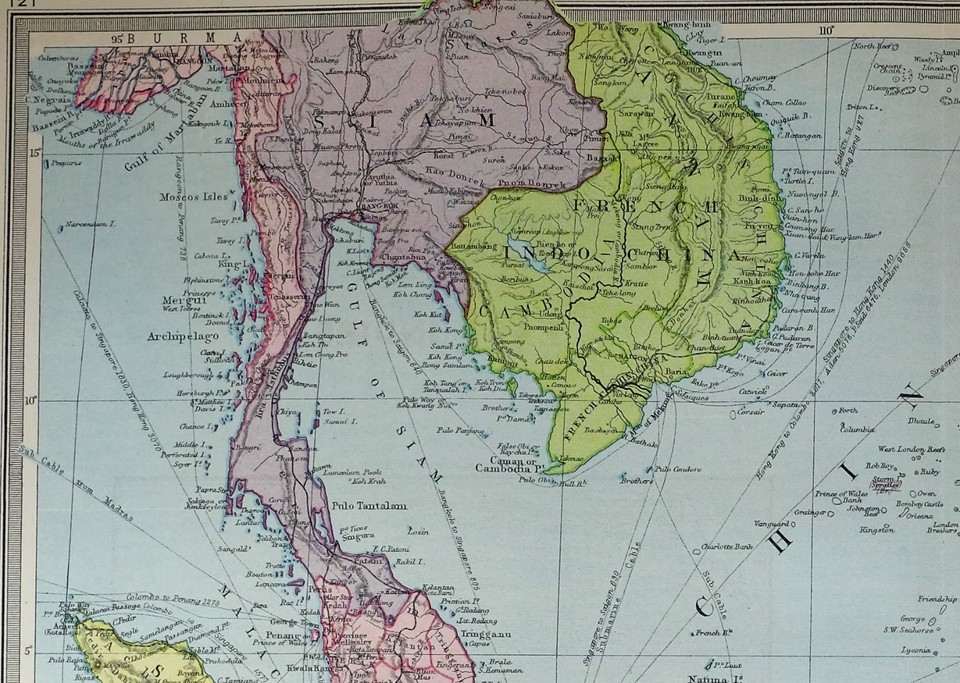 1921 LARGE MAP EAST INDIES PHILIPPINE ISLANDS JAVA SUMATRA CELEBES SIAM ...