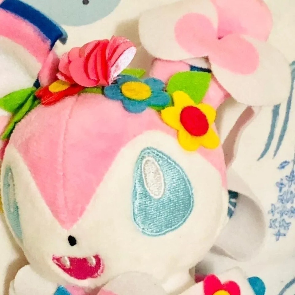 New Pokemon Sylveon Fairy Eevee Plush Doll Toy Easter Flower Edition ...